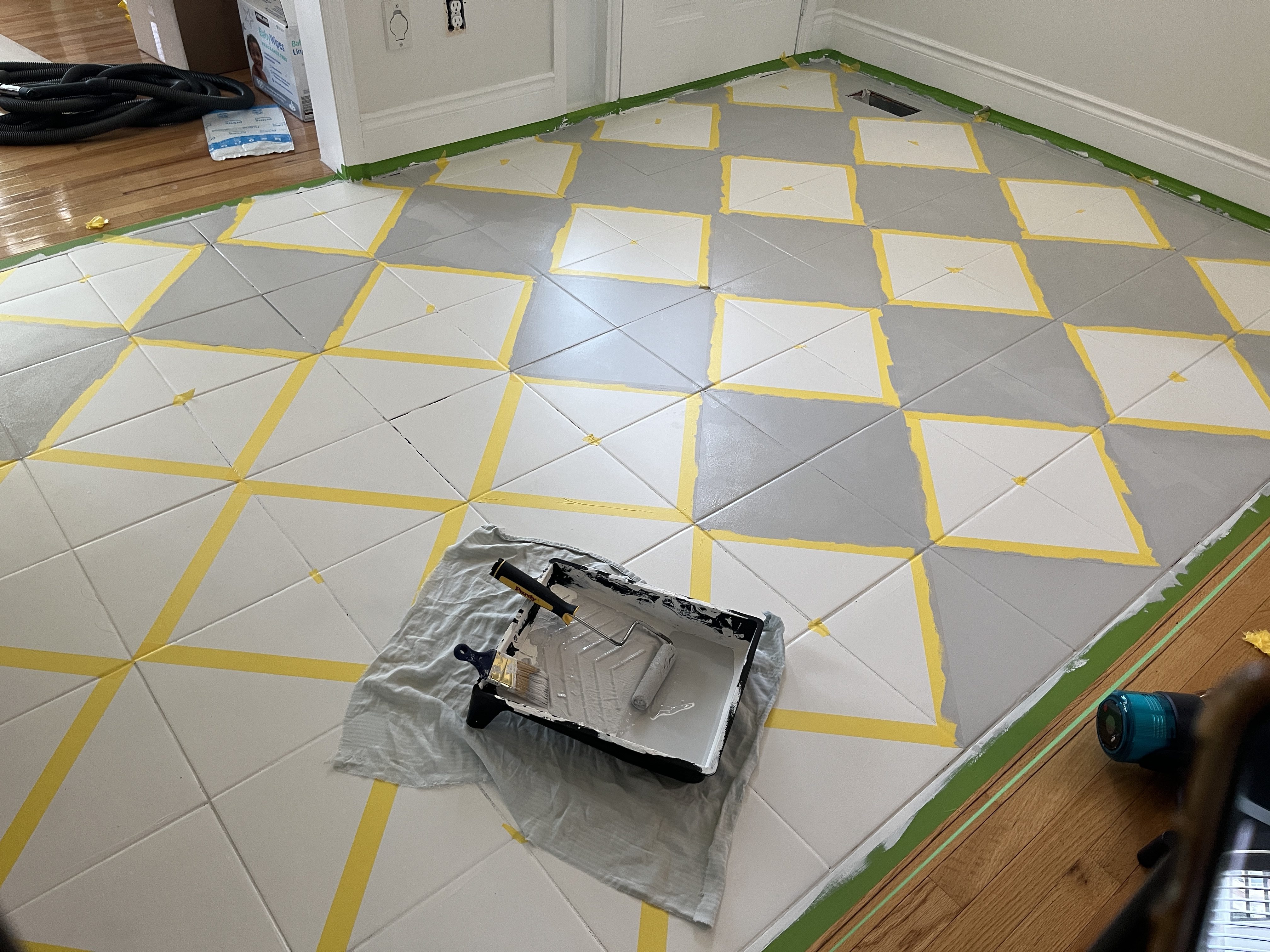 How to paint old tiles to look like marble checkerboard flooring - Hana ...